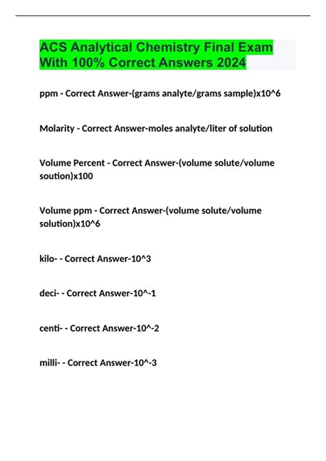 Acs Analytical Chemistry Final Exam With 100 Correct Answers 2024