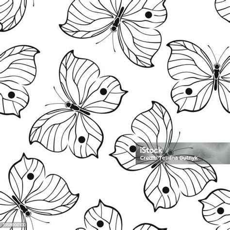 흰색 배경에 아름다운 나비의 검은 실루엣 벡터 그림 윤곽선입니다 나비 매끄러운 패턴 검은색에 대한 스톡 벡터 아트 및 기타 이미지 검은색 고풍스런 곤충 Istock