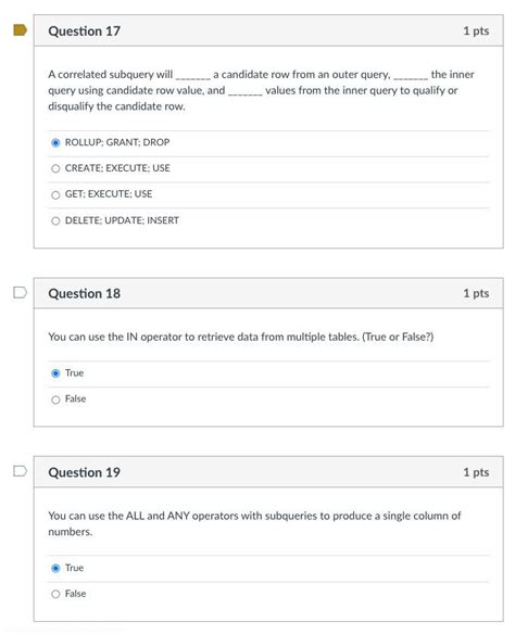 solved question 17 1 pts a correlated subquery will a