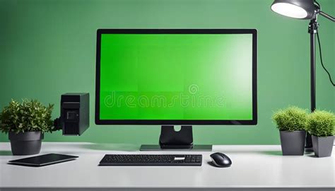 Modern Desktop Setup With Green Screen Stock Illustration