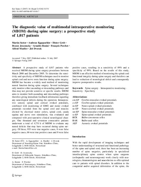 Pdf The Diagnostic Value Of Multimodal Intraoperative Monitoring