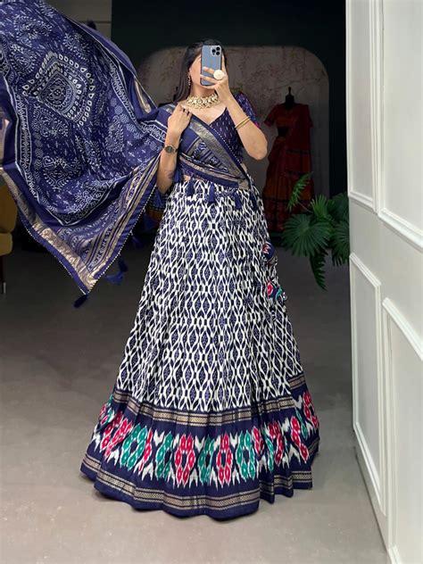 Tussar Silk And Diktat Print Foil Work Stitched With Can Can Navratri