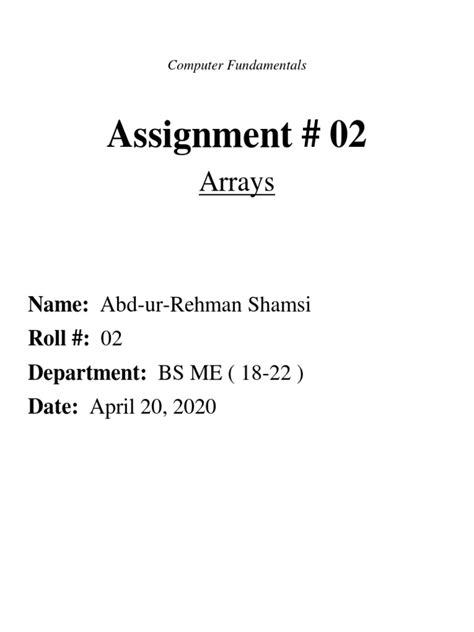 Arrays Assignment Pdf Array Data Structure Matrix Mathematics