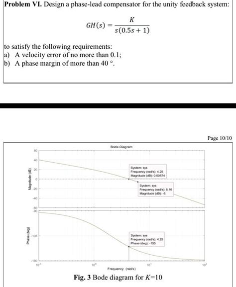 problem vi design a phase lead compensator for the unity feedback