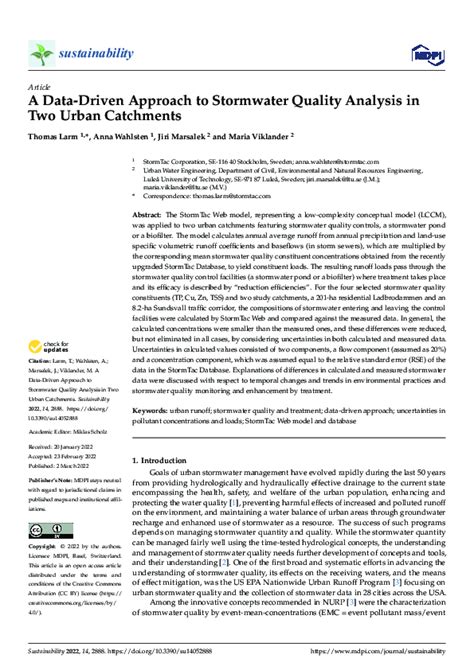 Pdf A Data Driven Approach To Stormwater Quality Analysis In Two Urban Catchments
