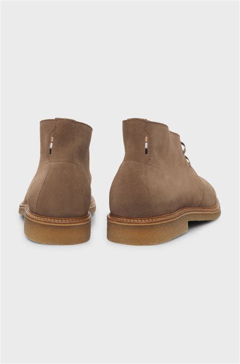 Boss Suede Desert Boots With Rubber Sole Beige