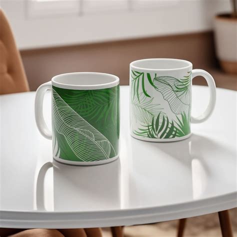 China Green Tropical Leaves White Ceramic Mug Manufacturers Suppliers