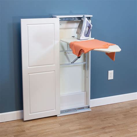 Iron N Fold Floor Standing Cabinet Ironing Board White Laundry Room