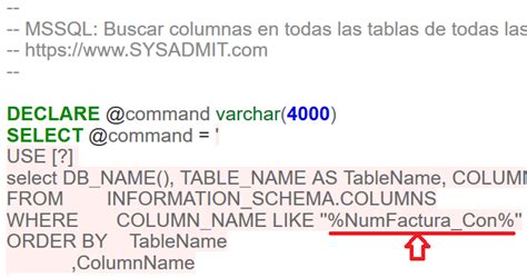 MSSQL Buscar Columnas En Todas Las Tablas SYSADMIT