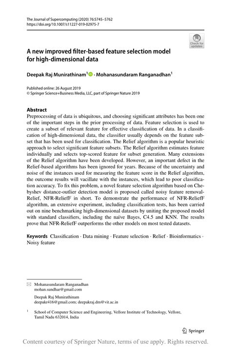 A New Improved Filter Based Feature Selection Model For High Dimensional Data