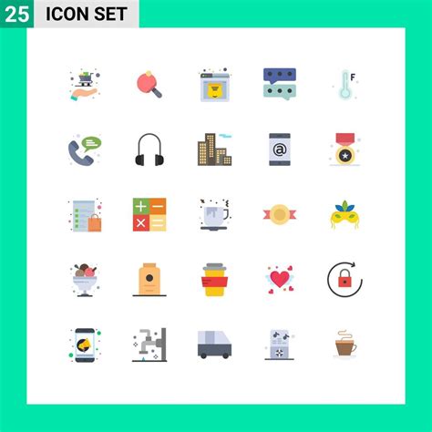 Mobile Interface Flat Color Set Of 25 Pictograms Of Web Temperature Security Cold Conversation