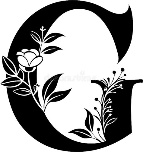 Elegant Black G Stencil Adorned With Delicate Floral Accents Stock