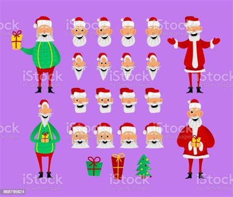 산타 클로스 문자 생성 집합입니다 전체 길이 다른 보기 감정 제스처 흰색 배경에 대해 격리 합니다 당신의 자신의 디자인을 구축 합니다 만화 스타일 벡터 일러스트 레이 션