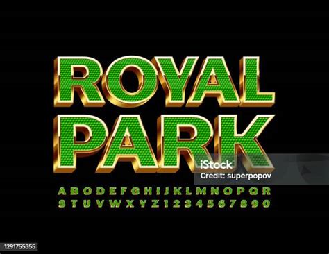 벡터 엘리트 엠블럼 로얄 파크 3d 녹색 및 골드 알파벳 문자 및 숫자 세트 공원에 대한 스톡 벡터 아트 및 기타 이미지 공원 관광 관광 리조트 Istock