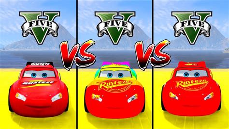 Lightning Mcqueen Vs Nascar Mcqueen Vs Rainbow Mcqueen In Gta 5 Who Will Be The Winner Youtube