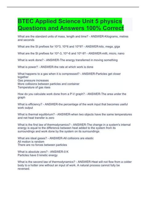 btec applied science unit 5 physics questions and answers 100 correct