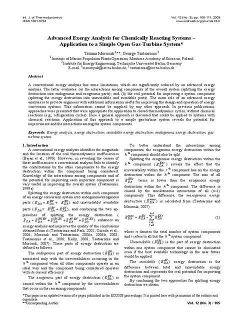 Advanced Exergy Analysis For Chemically Pdf Exergy Gas Turbine
