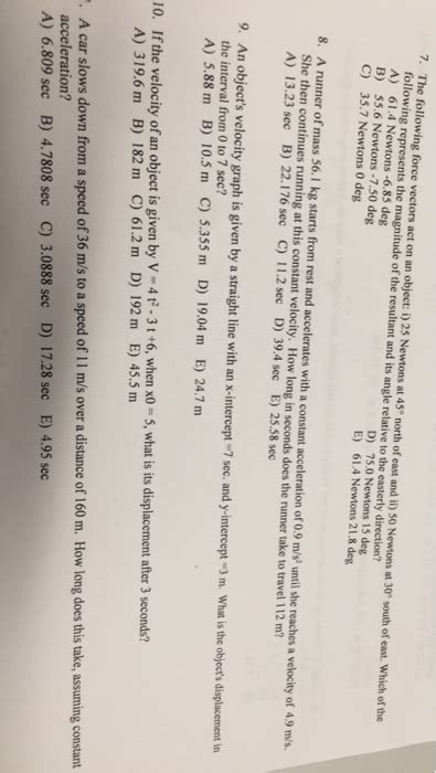 Solved 7 The Following Force Vectors Act On An Object I