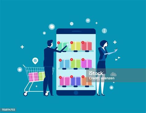 비즈니스 맨은 온라인 상점을 구입합니다 개념 비즈니스 벡터 일러스트 쇼핑 온라인 현대 평면 만화 전자 상거래 사업 고객에 대한 스톡 벡터 아트 및 기타 이미지 Istock