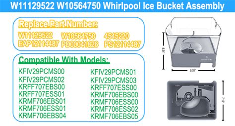 Upgraded W11129522 Refrigerator Ice Bucket Compatible With