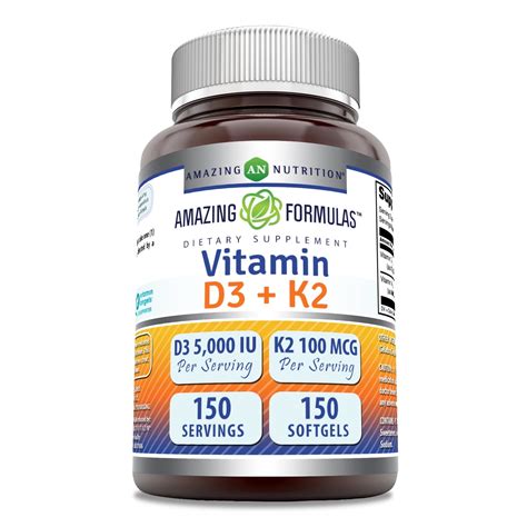 Amazing Formulas Vitamin D3 5000 Iu With K2 100 Mcg Softgels Made In