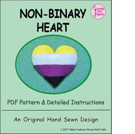 Felt Non Binary Heart Pdf Pattern Hand Sewn Ornament Etsy