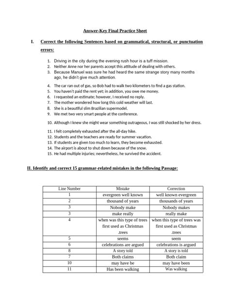 Grammar Correction Practice Sheet Pdf