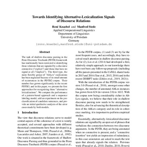 Towards Identifying Alternative Lexicalization Signals Of Discourse Relations Acl Anthology