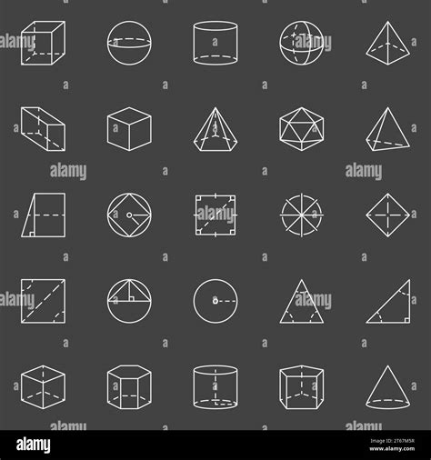 Geometric Shapes Icons Vector Set Of Geometry And Trigonometry Concept Outline Symbols On Dark