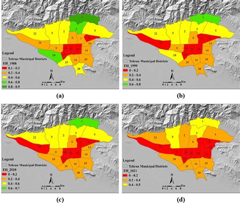 Spatio Temporal Status Of Ecosystem Health In Tehran A 1988 B 1999 C