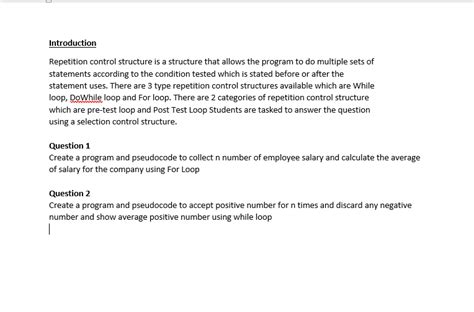 Solved Introduction Repetition Control Structure Is A