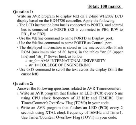 solved total 100 marks question 1 write an avr program to