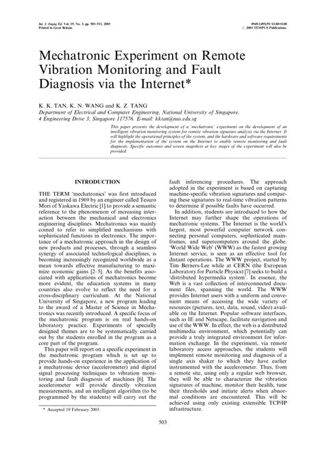 Pdf Mechatronic Experiment On Remote Vibration Monitoring And Fault Diagnosis Via The Internet