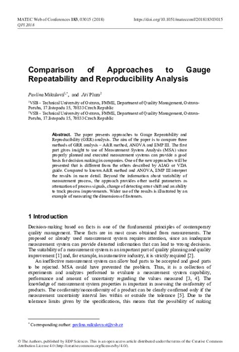 Pdf Comparison Of Approaches To Gauge Repeatability And