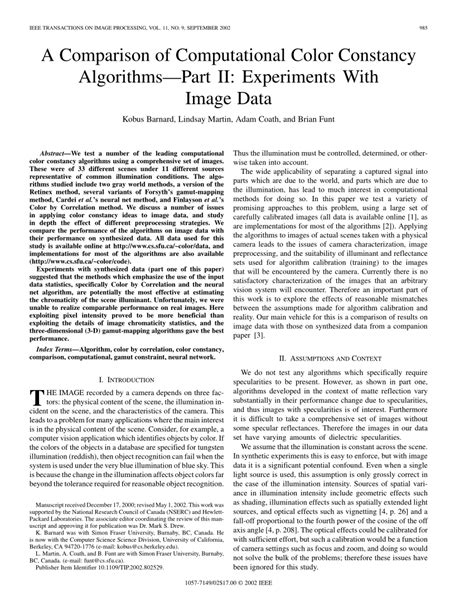 Pdf A Comparison Of Computational Color Constancy Algorithms Part Ii Experiments With Image