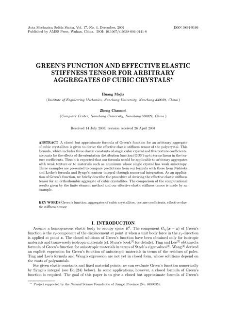 Pdf Greens Function And Effective Elastic Stiffness Tensor For Arbitrary Aggregates Of Cubic