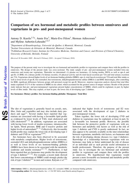 Pdf Comparison Of Sex Hormonal And Metabolic Profiles Between