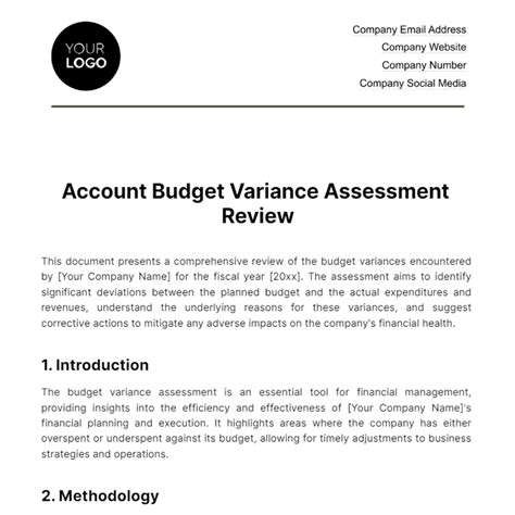 Account Budget Variance Assessment Review Template Edit Online And Download Example