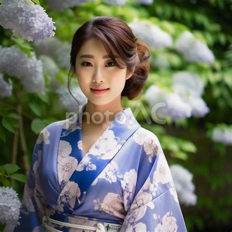 Ai生成美女・あじさいの下の和服美女 No 26601287｜写真素材なら「写真ac」無料（フリー）ダウンロードok