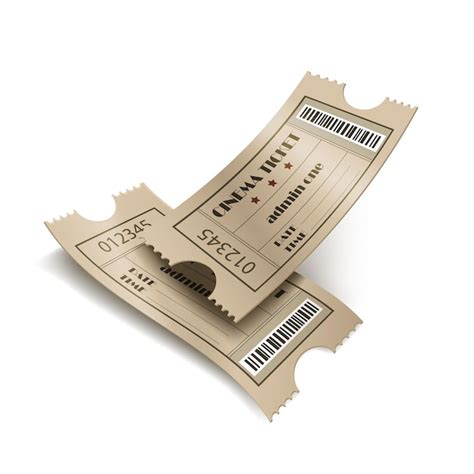 Реалистичная векторная икона билеты в кино изолированные на белом фоне Премиум векторы