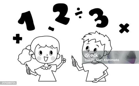 수학을 공부하는 귀여운 아이들의 선화 벡터 일러스트 레이 션 공부에 대한 스톡 벡터 아트 및 기타 이미지 공부 교습 교육 Istock