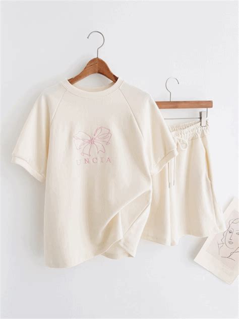 리케마켓 세트가격 ️ 러블리 🎀리본 자수 퍼프소매 반팔 티셔츠 밴딩 반바지 투피스 썸머세트 여름 트레이닝세트 체육복세트
