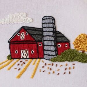 Pdf Embroidery Pattern Red Barn Digital Pattern For Beginners Etsy