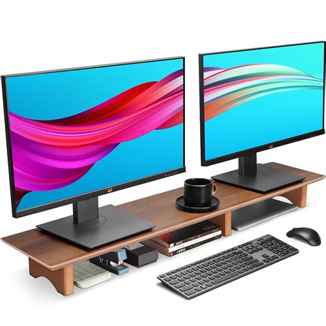 Buy Aothia Large Dual Monitor Stand Riser Solid Wood Desk Shelf With