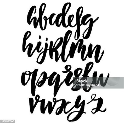 핸드 드라이 브러쉬 레터링 그려 그런 지 스타일 알파벳입니다 필기체 폰트입니다 벡터 일러스트입니다 0명에 대한 스톡 벡터 아트 및 기타 이미지 Istock