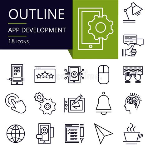 Set Of Outline Icons Of App Development Stock Vector Illustration Of Internet Optimization