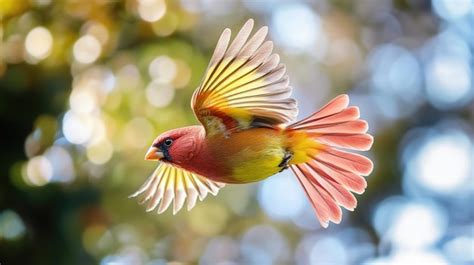 Red And Yellow Bird In Flight Premium Ai Generated Image