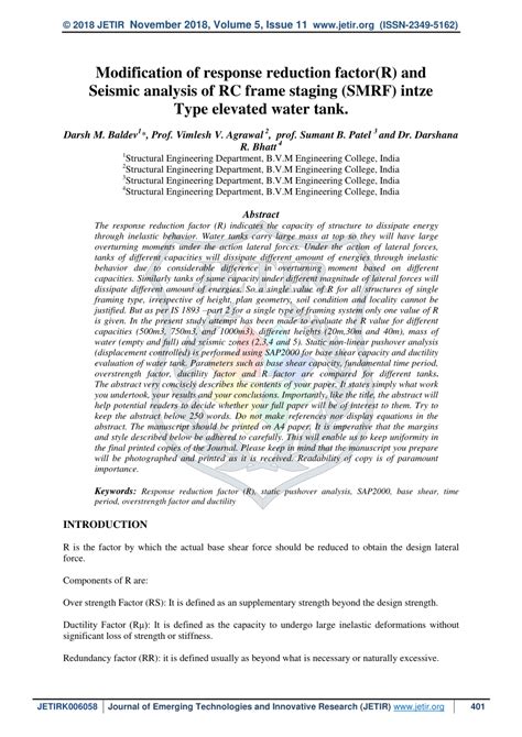 Pdf Modification Of Response Reduction Factor R And Seismic Analysis Of Rc Frame Staging