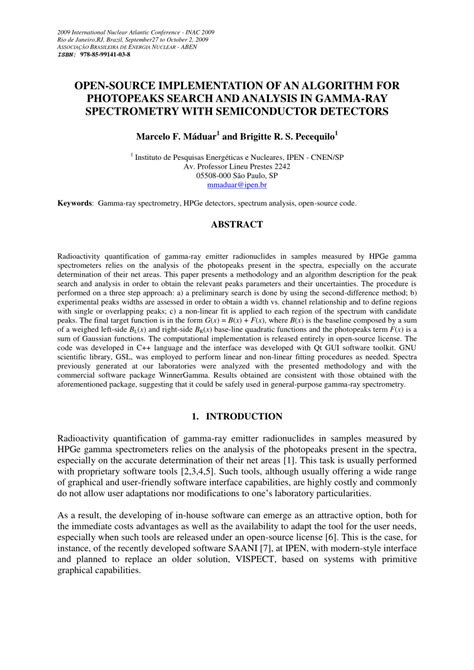 Pdf Open Source Implementation Of An Algorithm For Photopeaks Search And Analysis In Gamma Ray