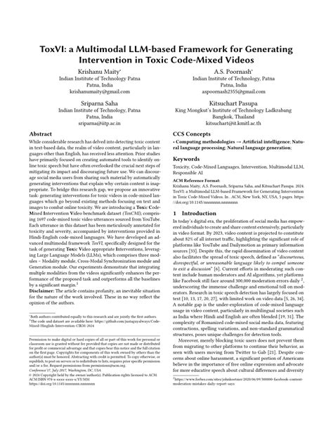 Pdf Toxvi A Multimodal Llm Based Framework For Generating Intervention In Toxic Code Mixed Videos